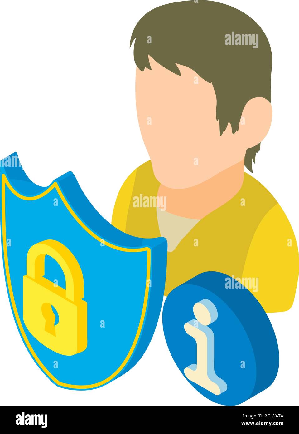 Information protection icon isometric vector. Man, shield, lock and ...