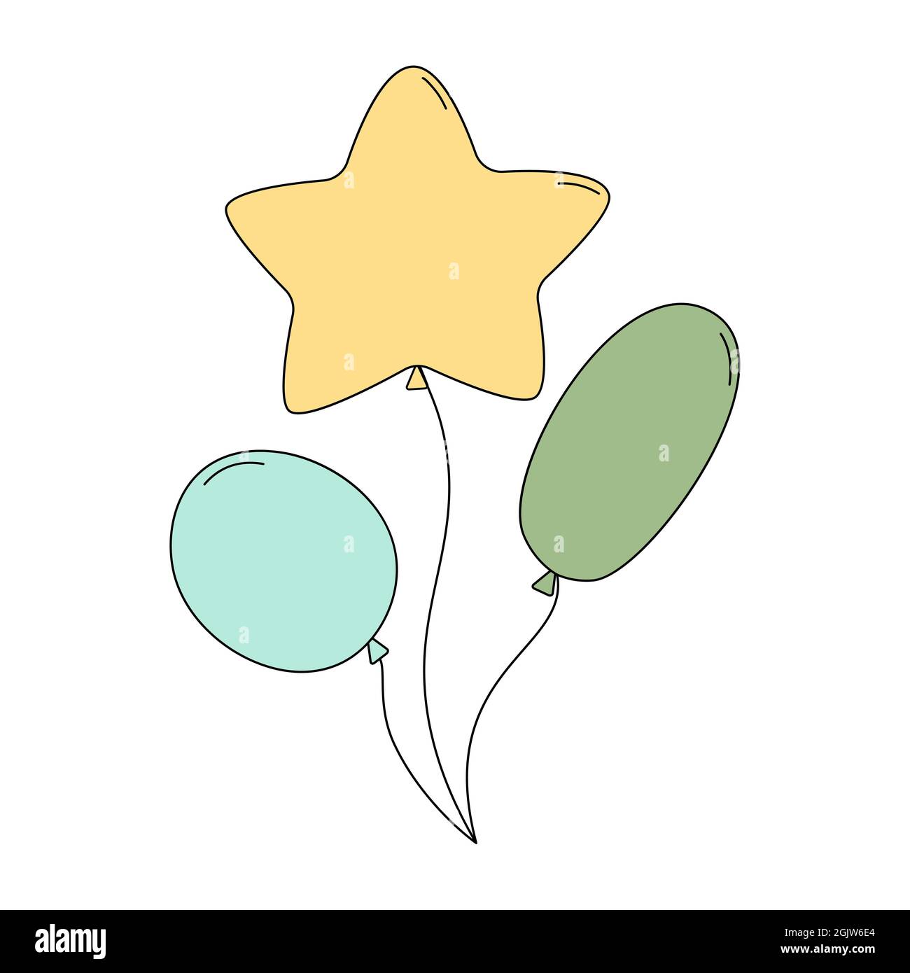 Color balloons in doodle style. Star shaped balloon. Vector ...