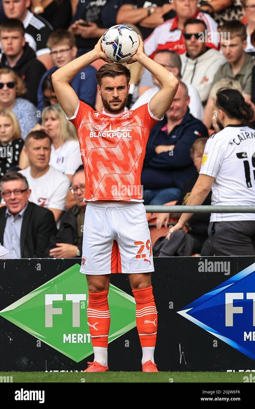 Luke Garbutt #29 of Blackpool takes a throw-in Stock Photo - Alamy