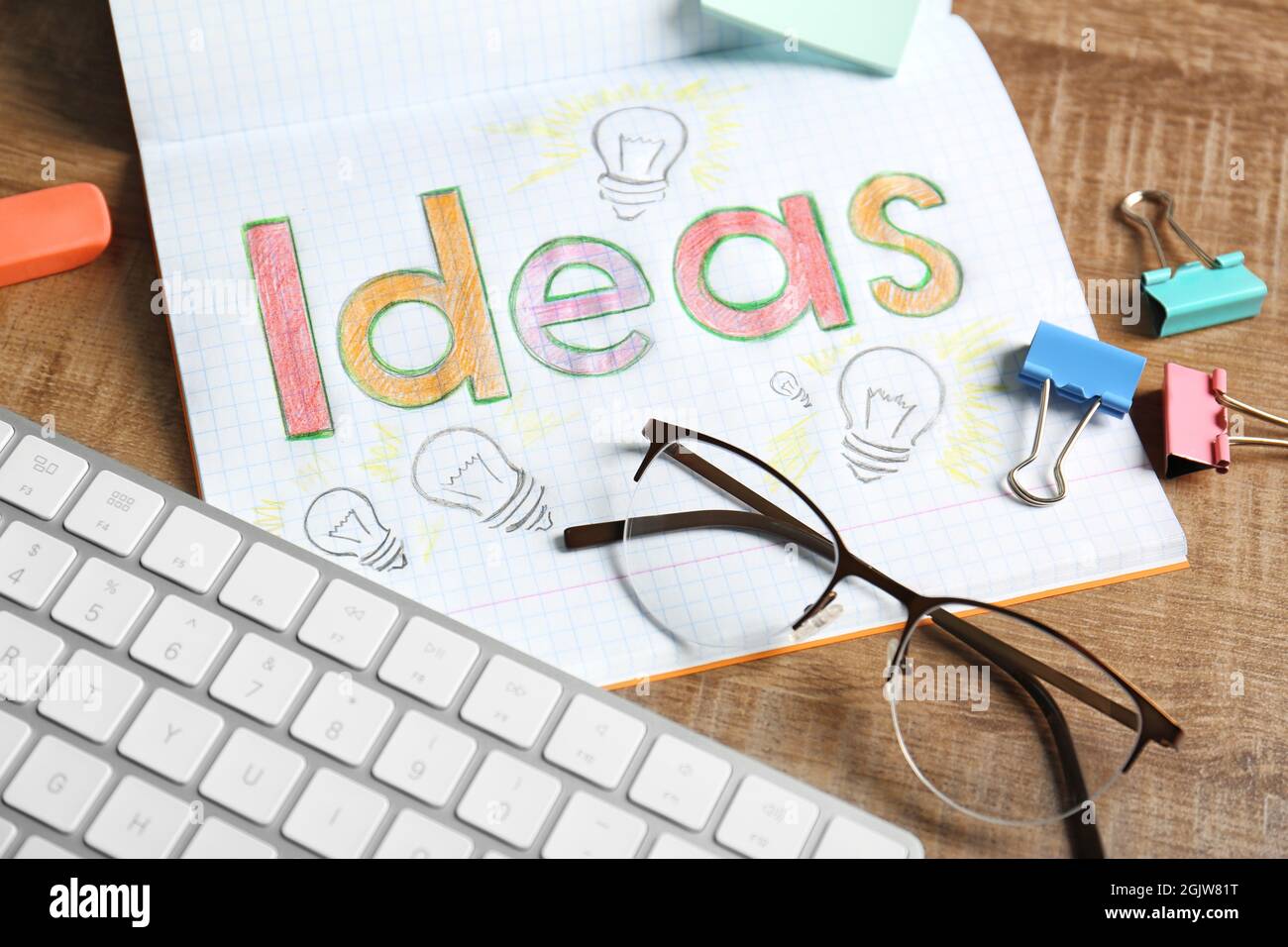 Marketing concept. Word IDEAS written in notebook Stock Photo - Alamy