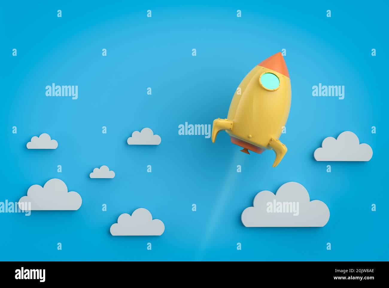 Leadership concept with 3d rendering space shuttle above blue hot air ...