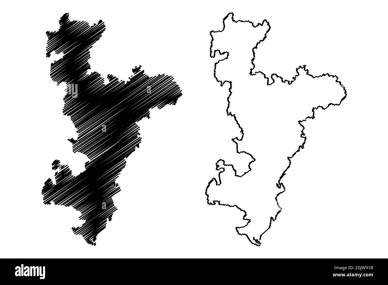 Ahmedabad district (Gujarat State, Republic of India) map vector ...