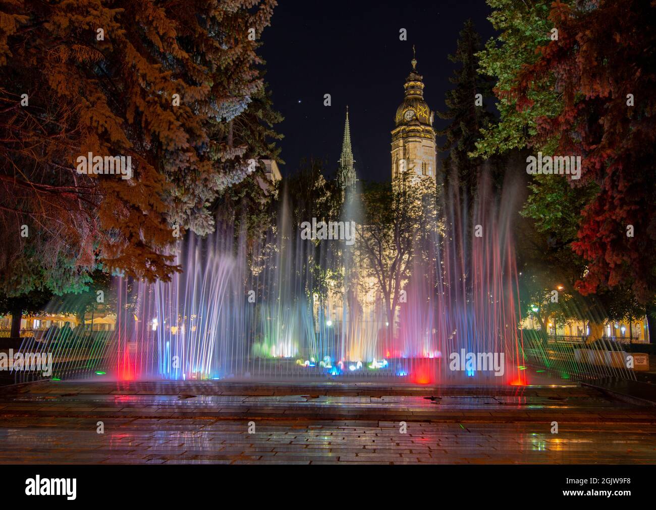 The Singing Fountain with the Cathedral of St. Elizabeth in the ...