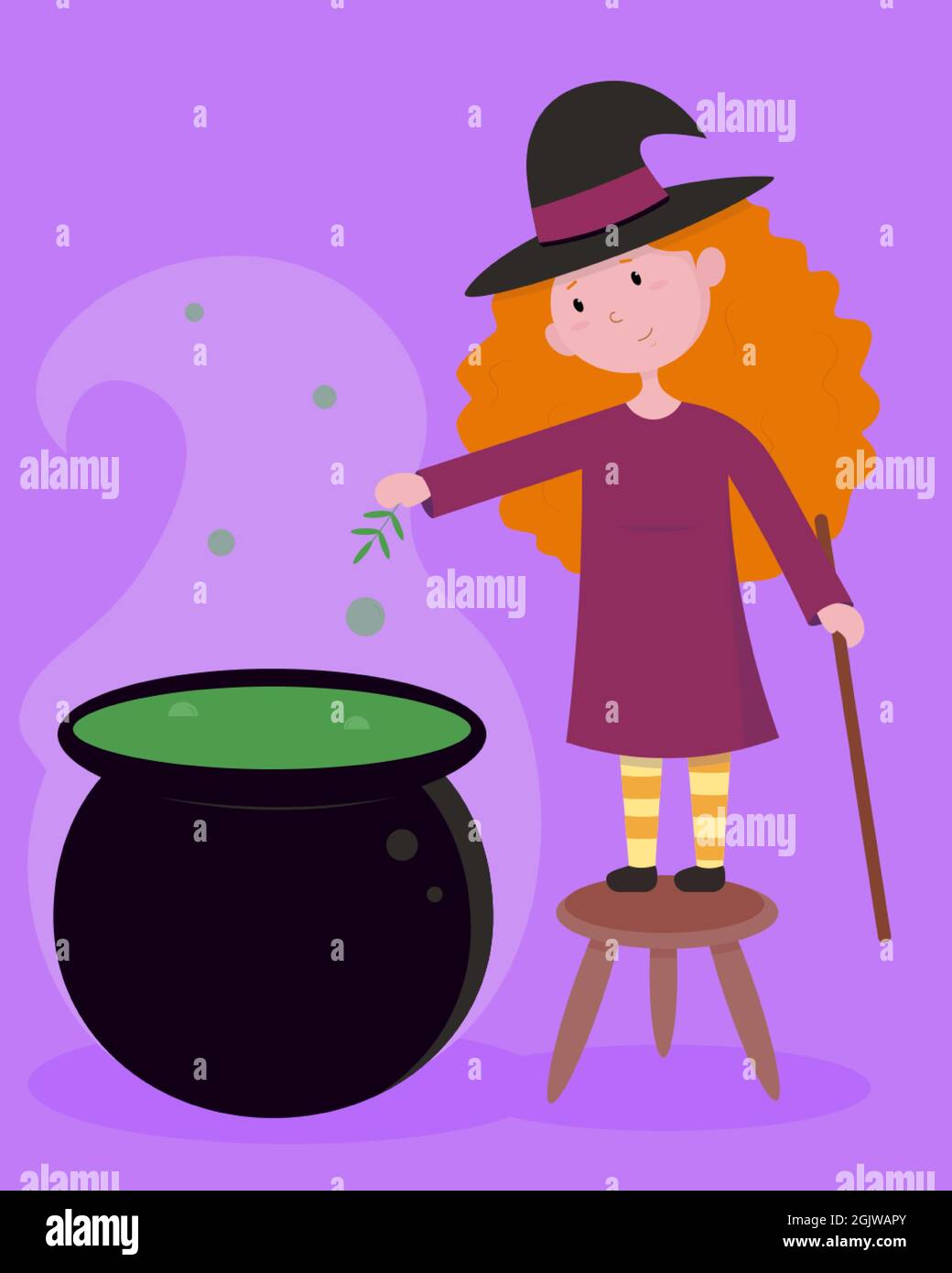 Cute cartoon witch brews potion in pot Stock Vector Image & Art - Alamy