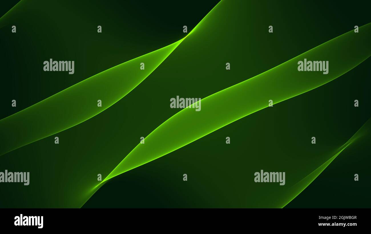 Abstract background 4k green light dark black waves and lines Stock ...