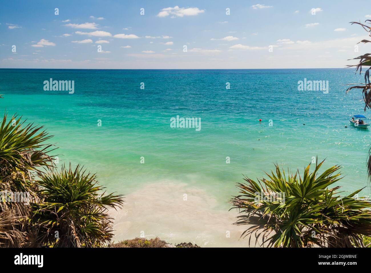 Sea by the coast at the ruins of the ancient Maya city Tulum, Mexico ...