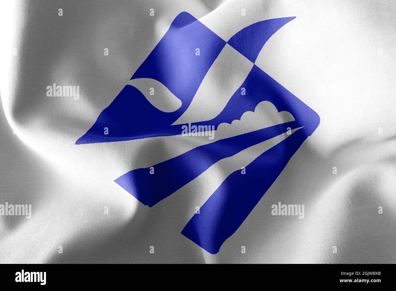 3D illustration flag of Busan is a region of South Korea. Waving on the ...