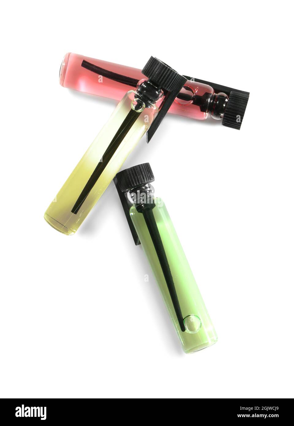 Perfume samples on white background Stock Photo - Alamy