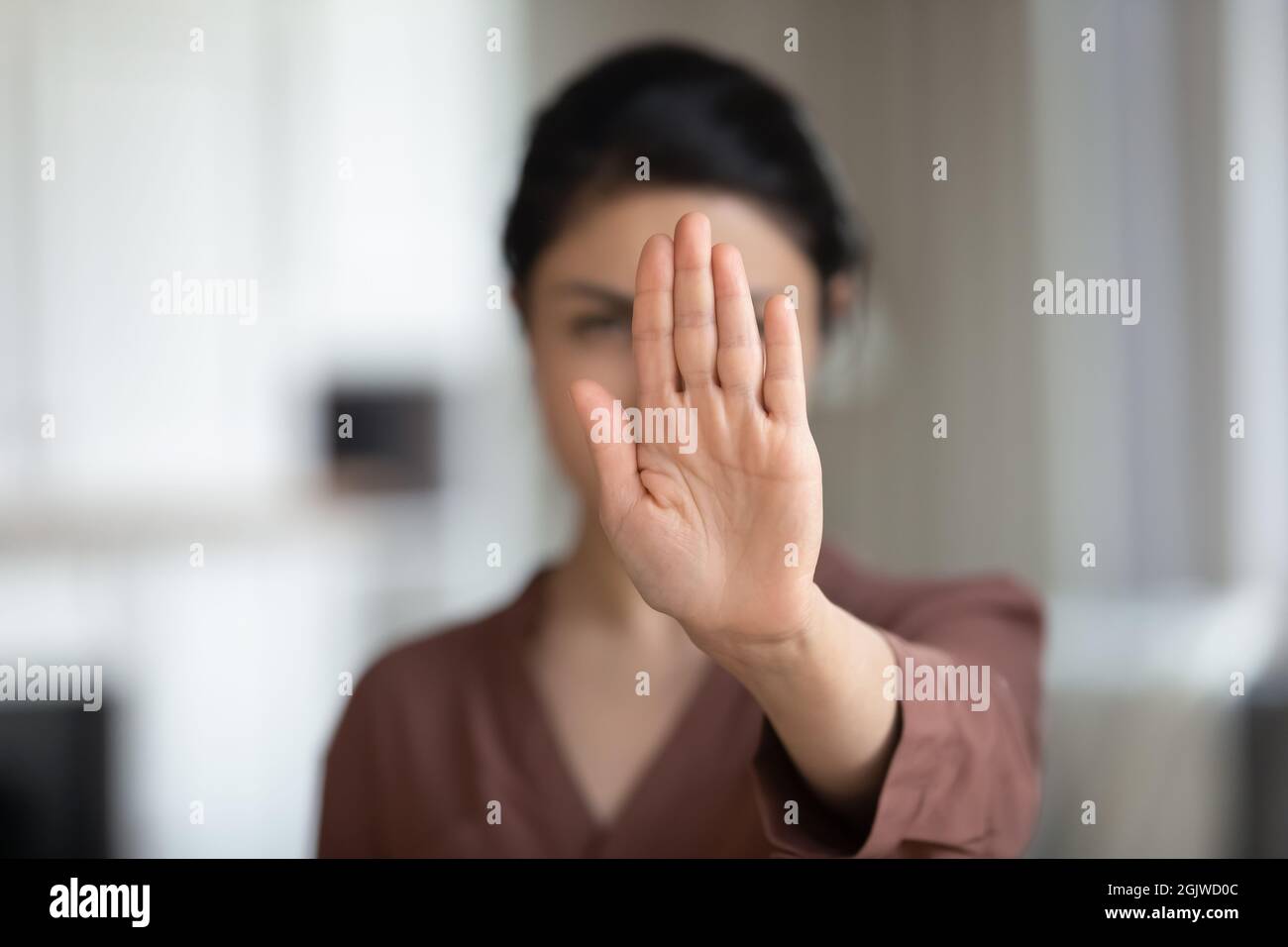 Girl saying no with hand hi-res stock photography and images - Alamy