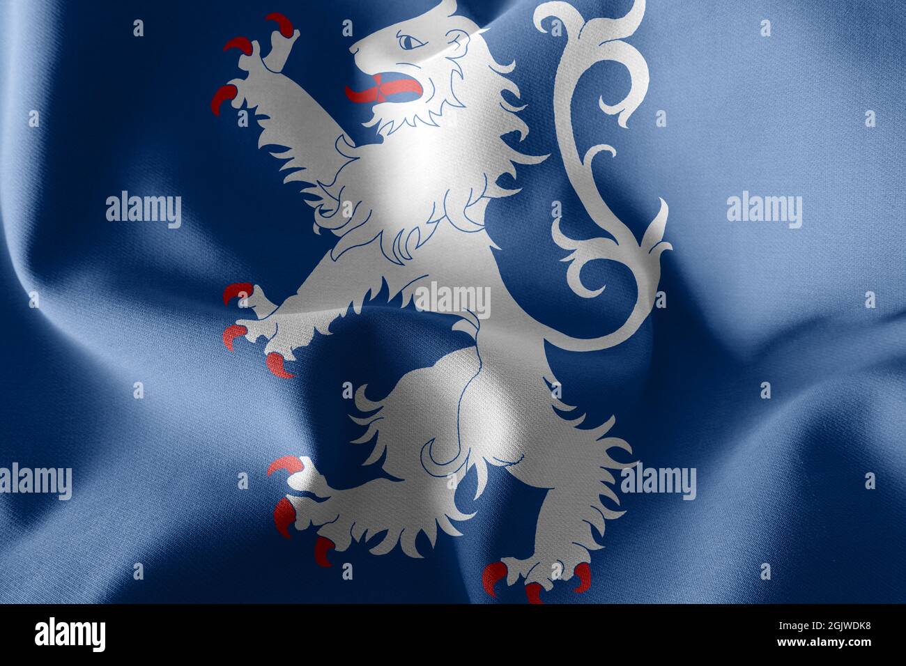 3D illustration flag of Halland is a region of Sweden. Waving on the ...