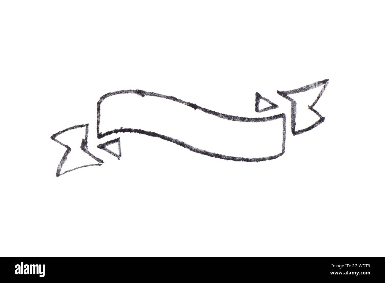 Black watercolor handdrawing of ribbon banner on white paper background ...
