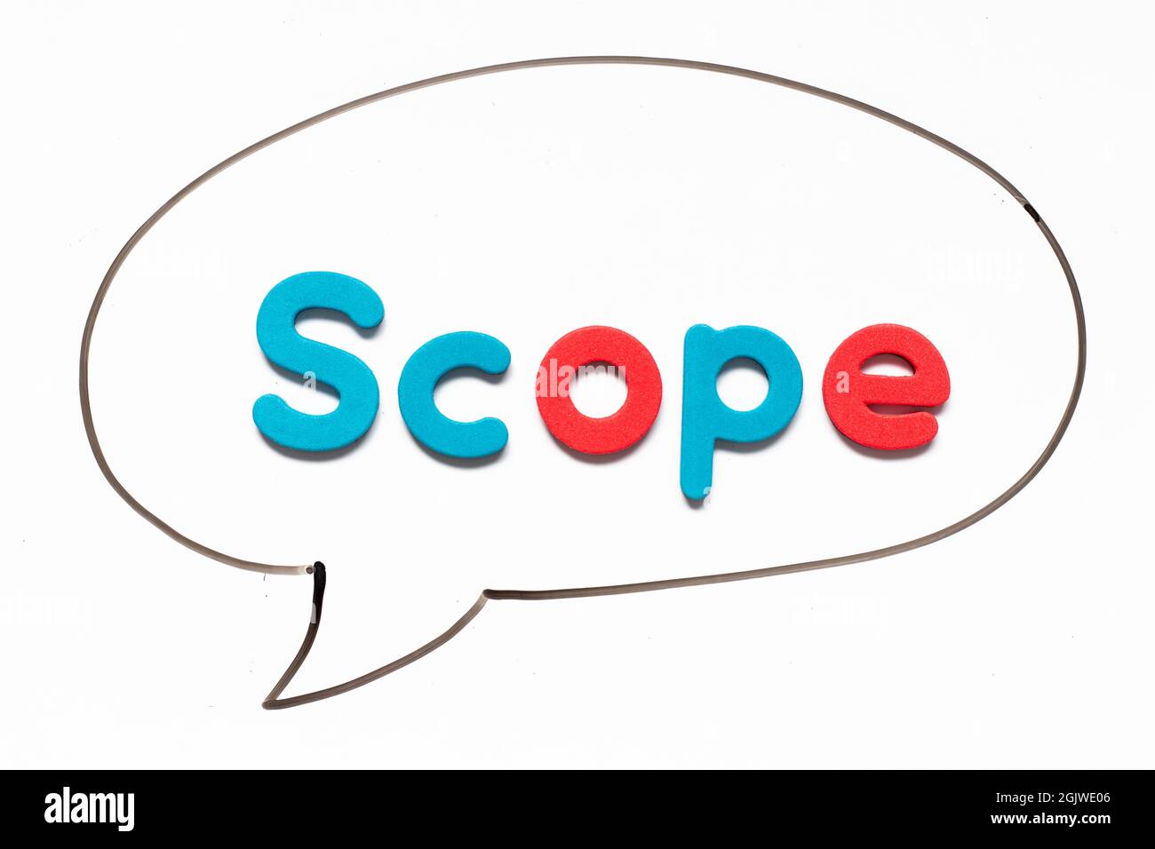Alphabet letter with word scope in black line hand drawing as bubble ...