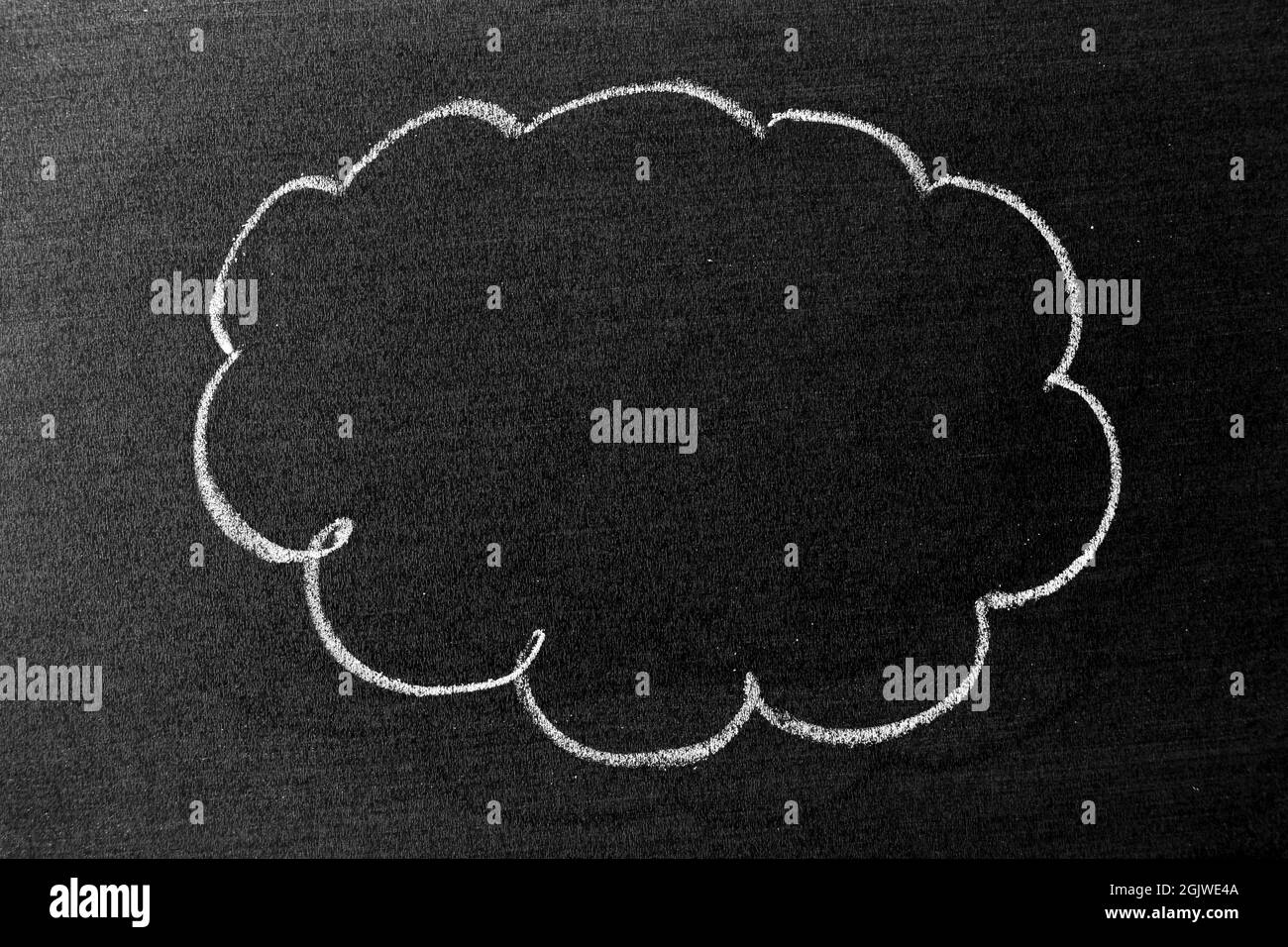 White color chalk hand drawing in cloud shape on blackboard or ...