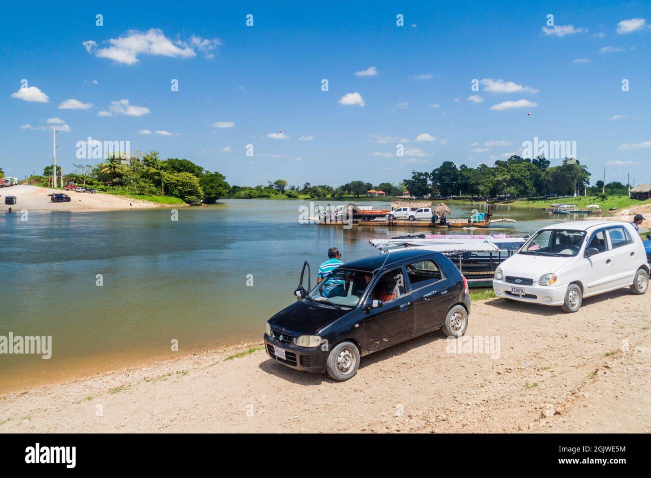SAYAXCHE, GUATEMALA - MARCH 15, 2016: Ferry over Rio de la Pasion river ...