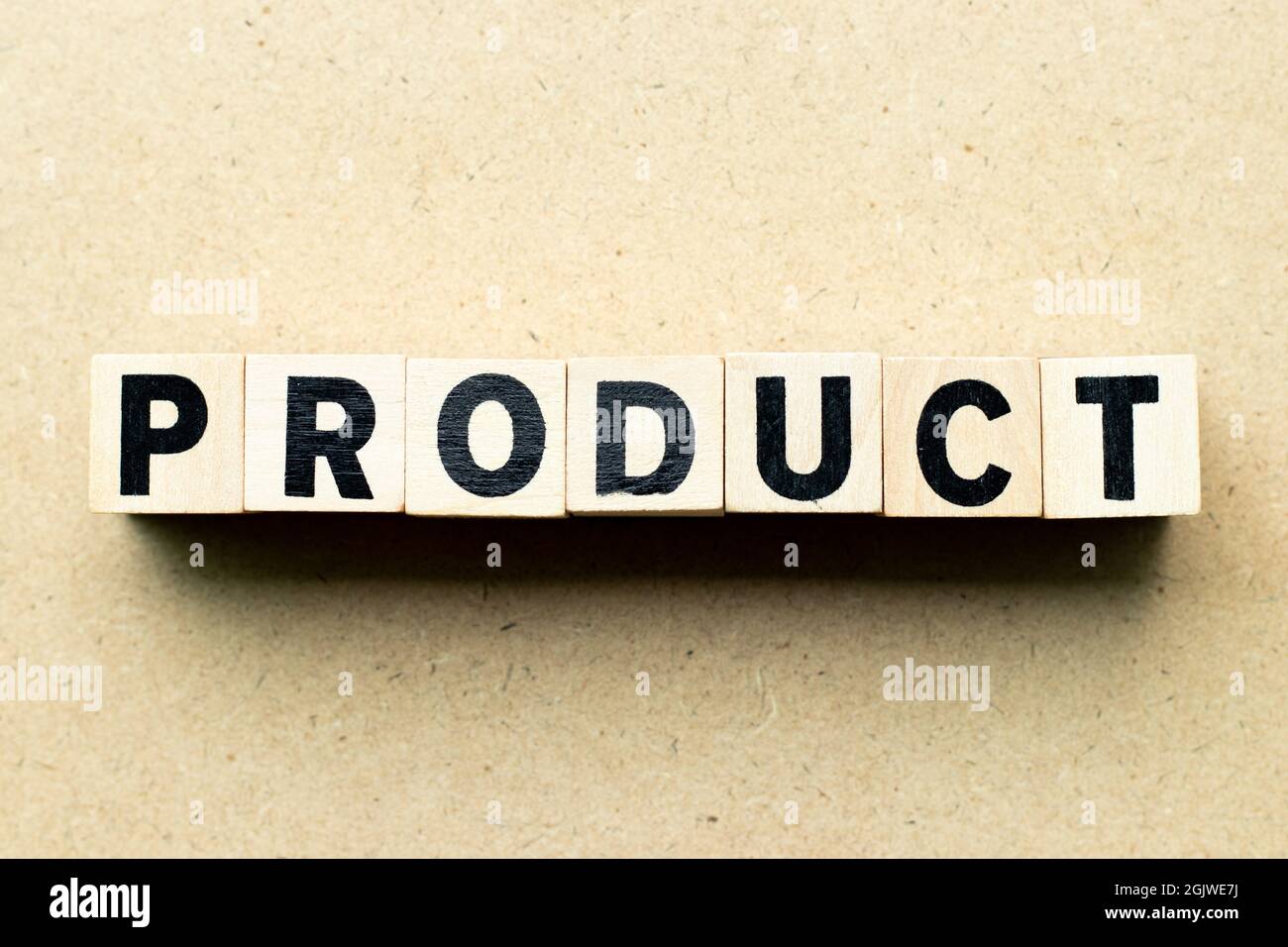 Alphabet letter block in word product on wood background Stock Photo ...