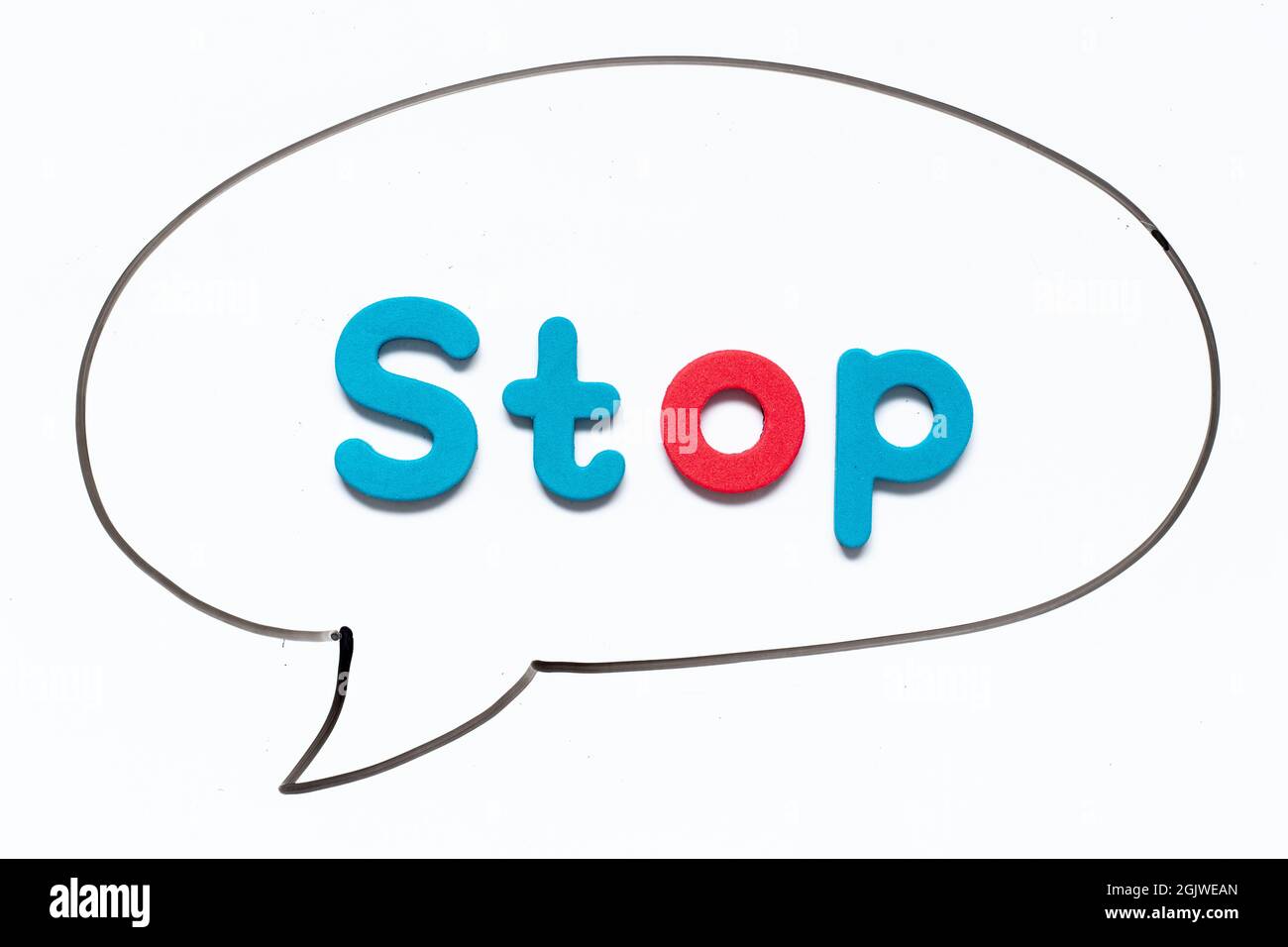 Alphabet letter with word stop in black line hand drawing as bubble ...