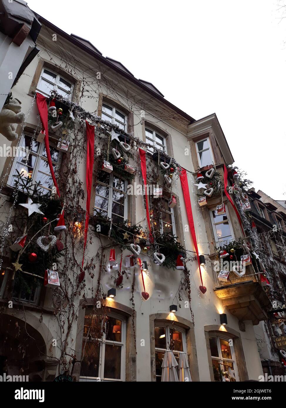 building decorated with Christmas decorations Stock Photo - Alamy