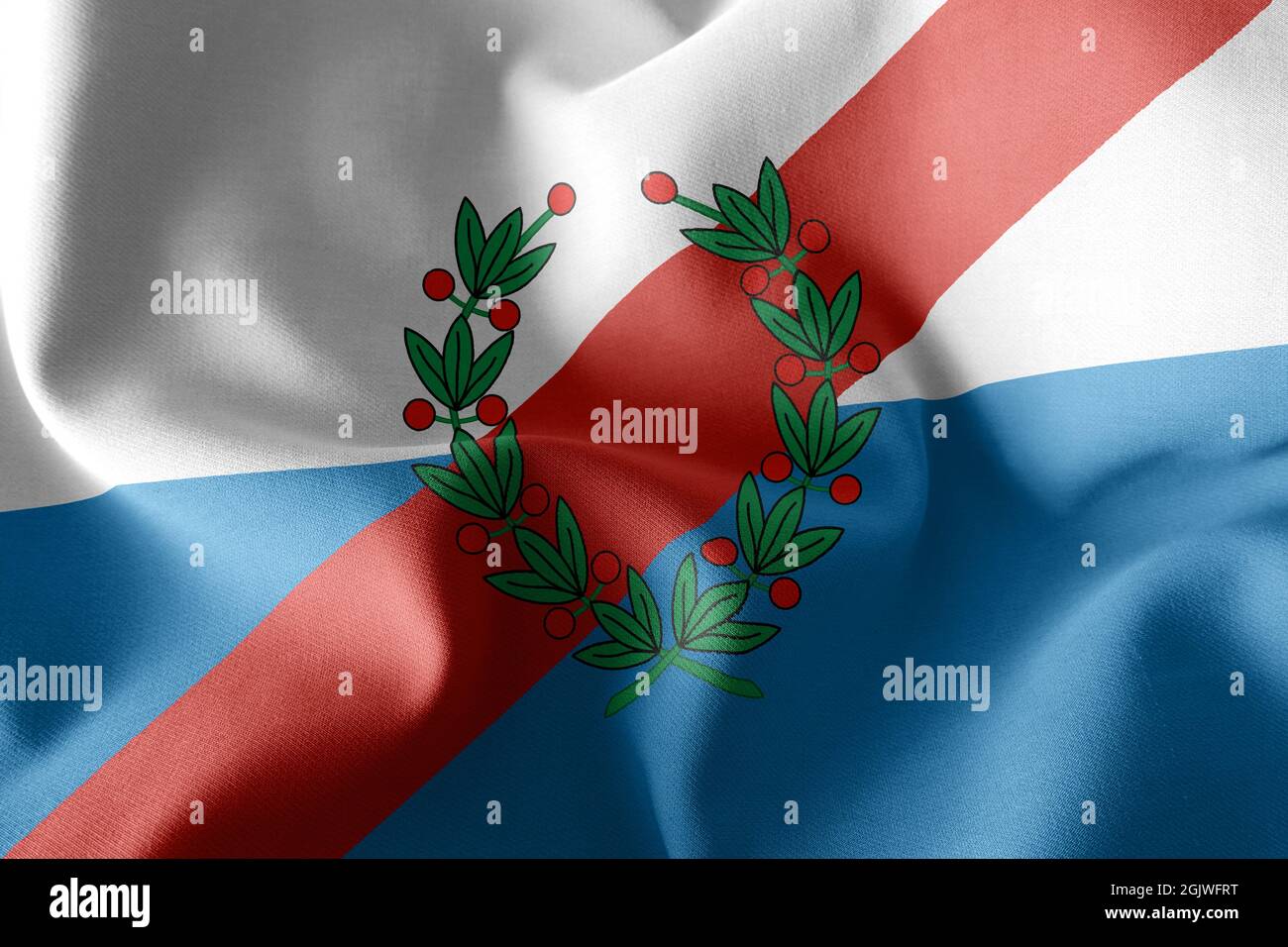 3D illustration flag of La Rioja is a region of Argentina. Waving on ...