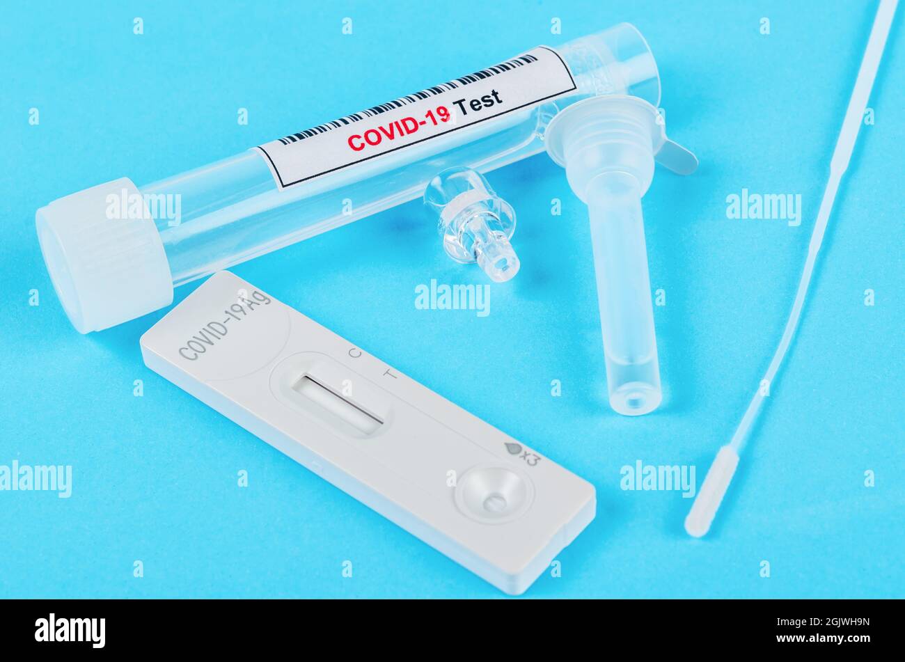 Rapid kits of Covid-19 Ag test seen on blue background Stock Photo - Alamy