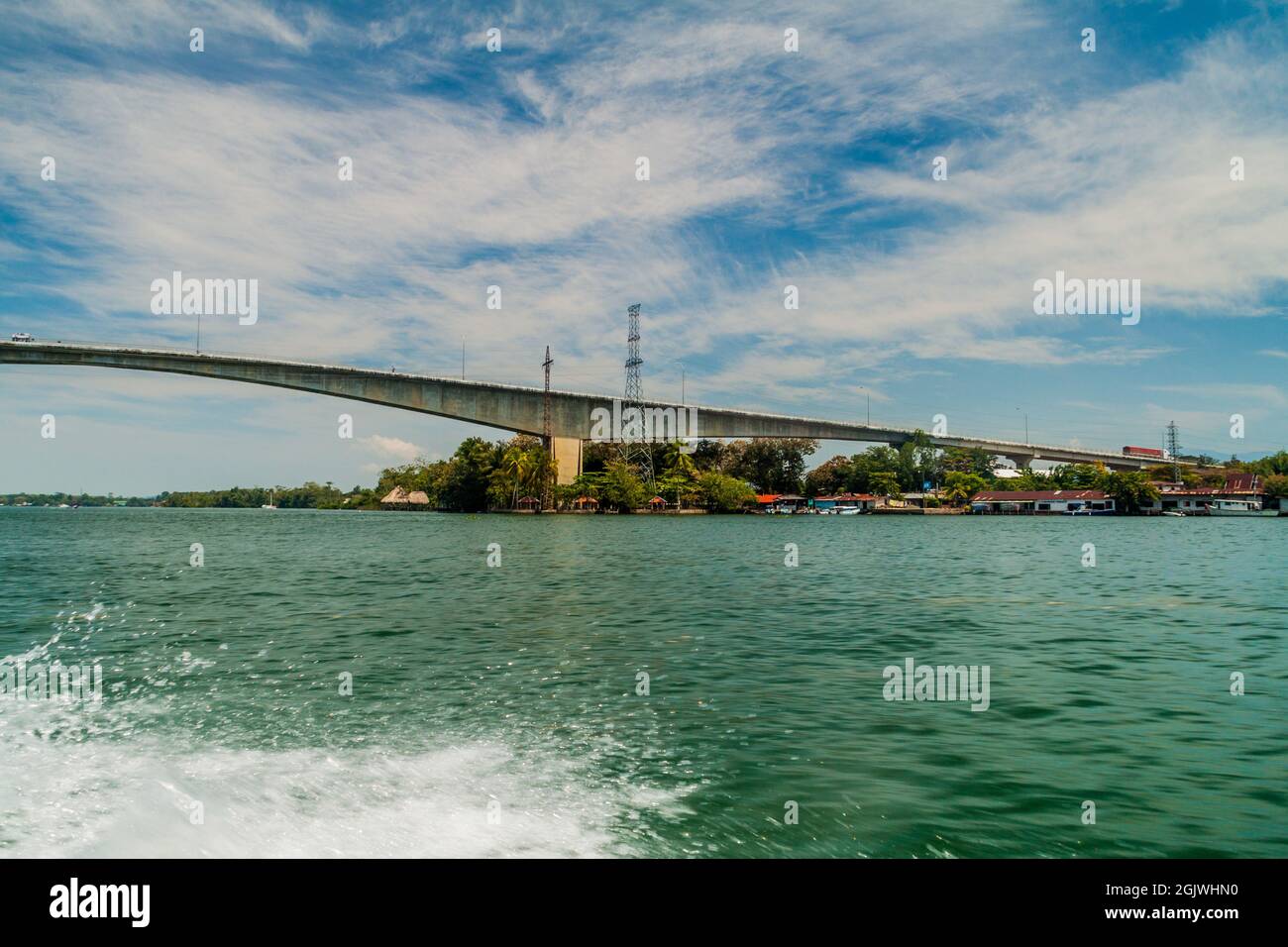Bridge over Rio Dulce river in Fronteras town, Guatemala Stock Photo ...