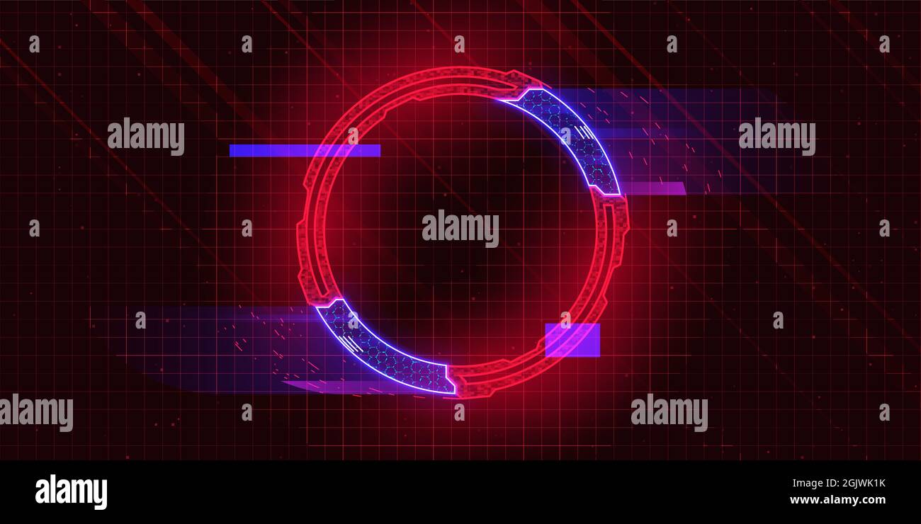 Futuristic cyberpunk style circle with glitch effect. Circle with red ...