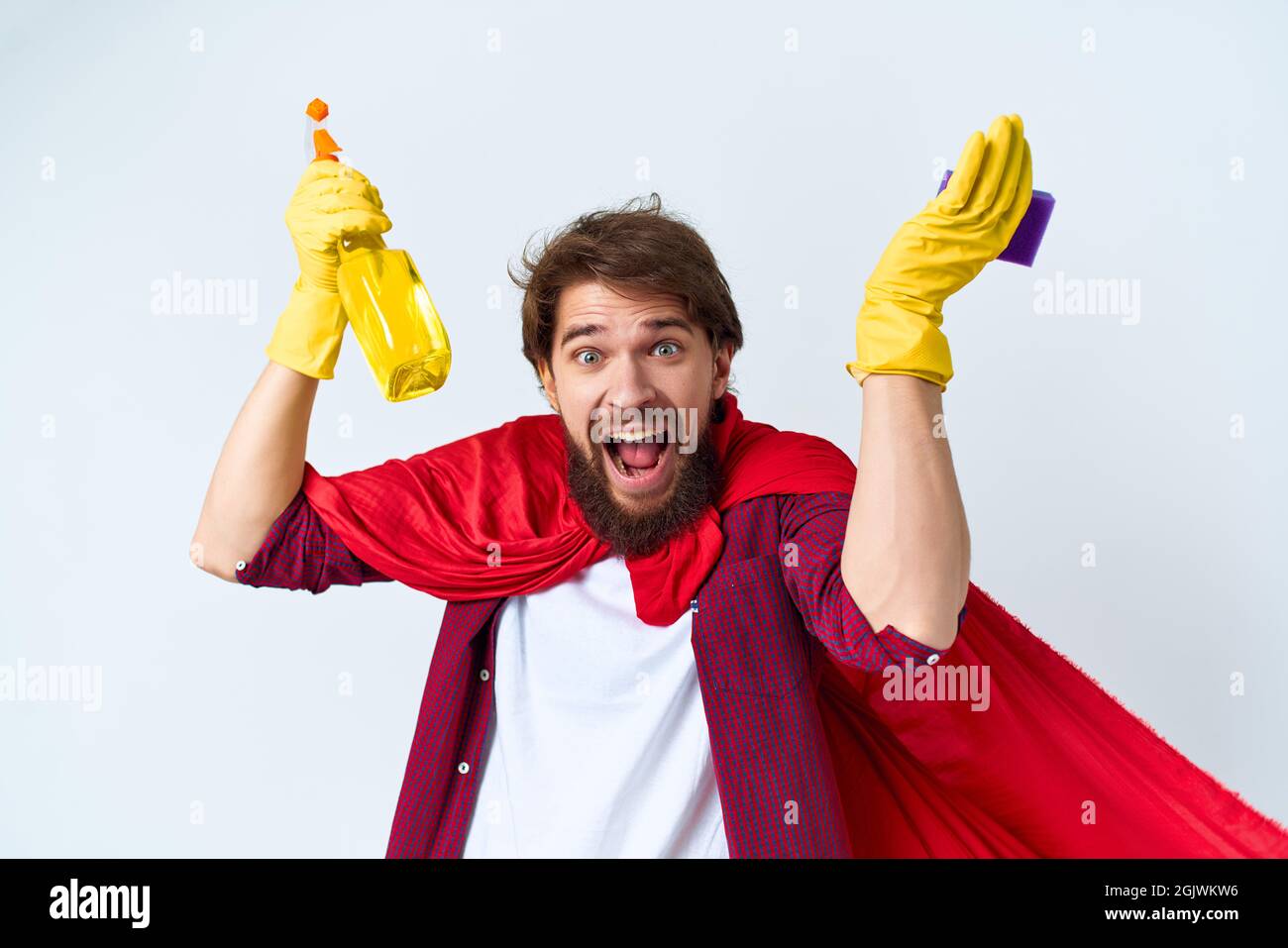 A man sitting on the floor red cloak cleaning hygiene hygiene home care ...