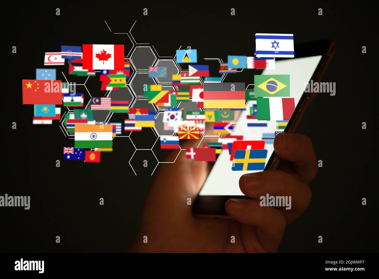 A person presenting the virtual projection of international country ...