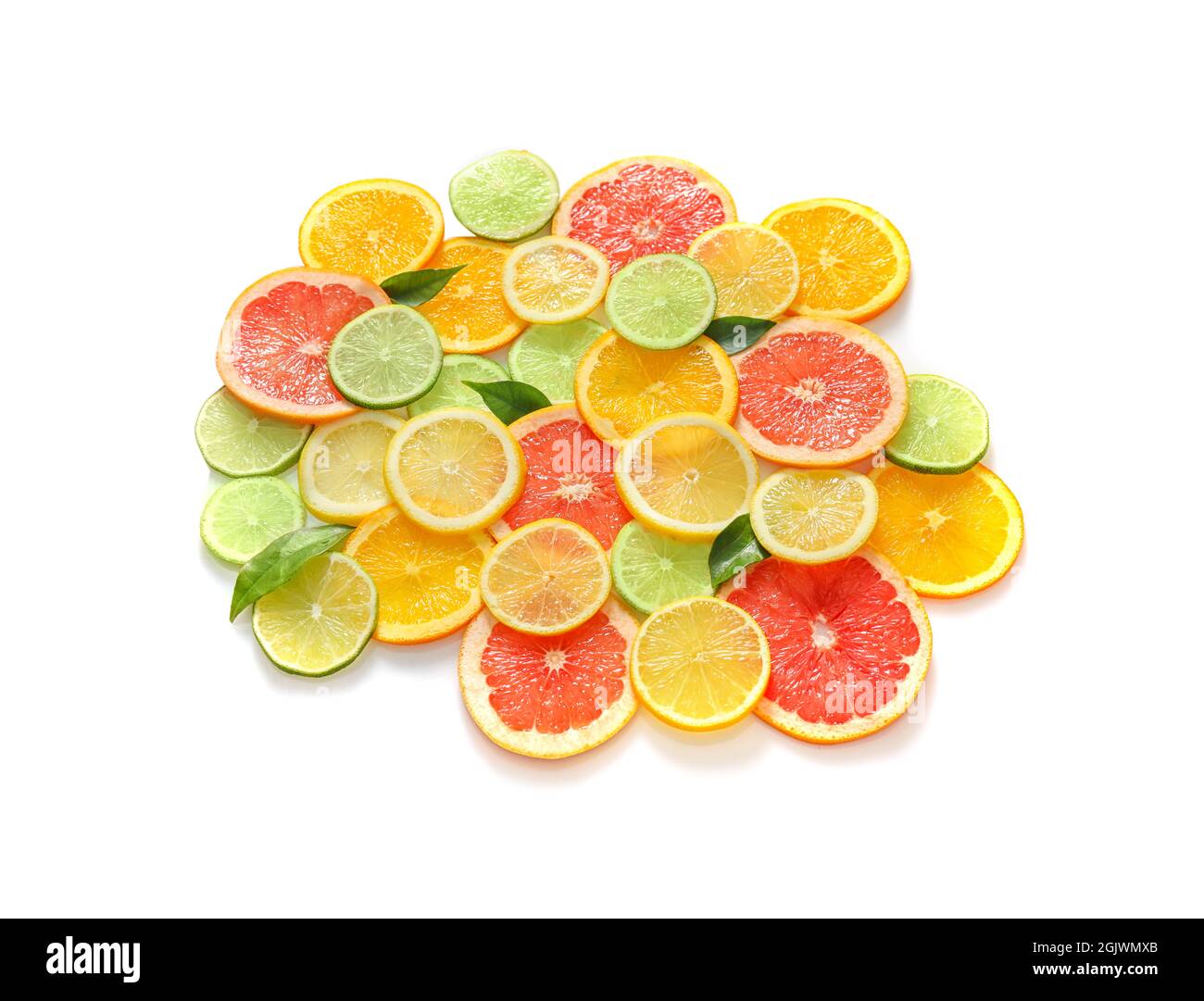 Fresh slices of citrus fruits on white background Stock Photo - Alamy