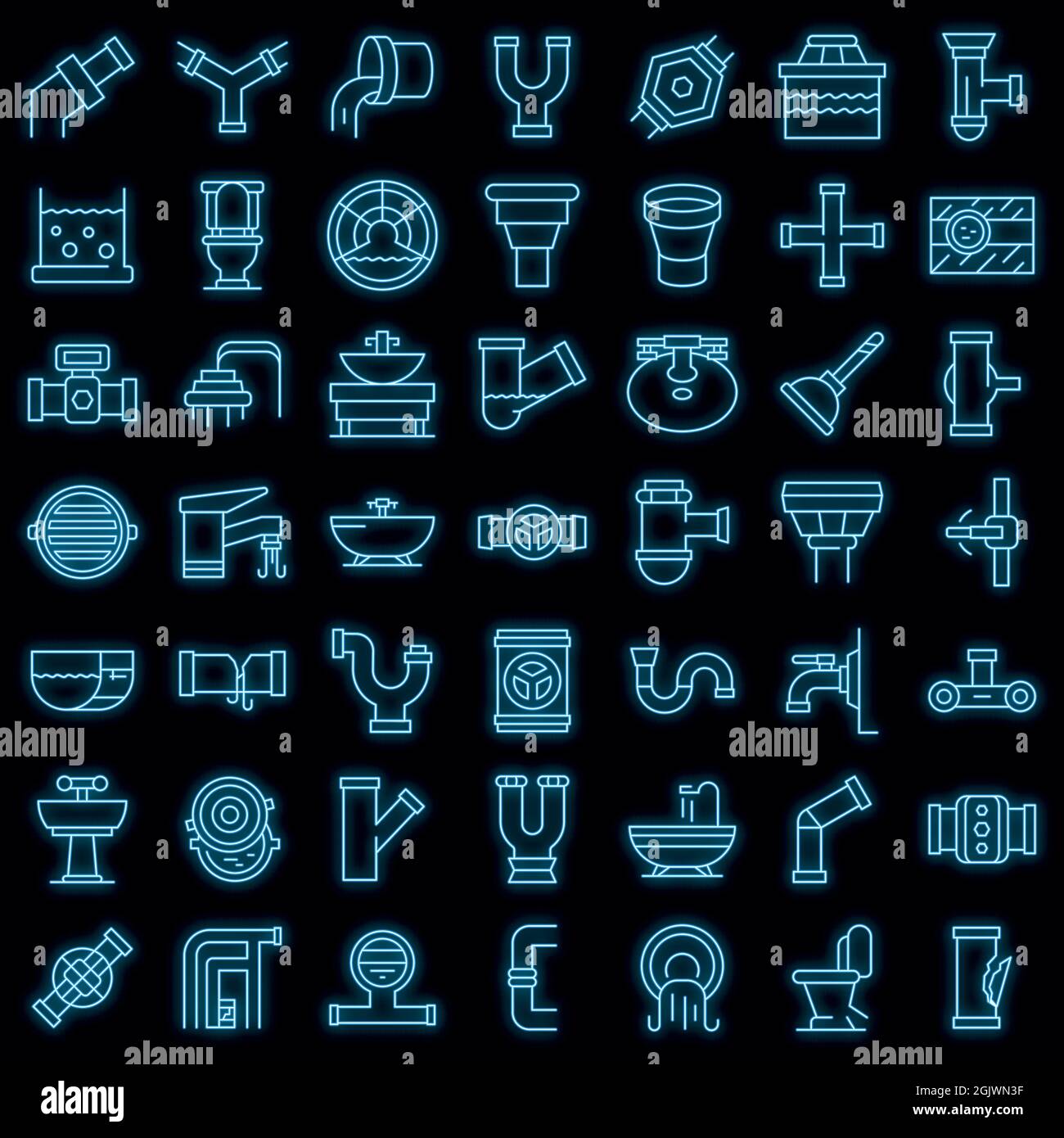 Sewerage icons set. Outline set of sewerage vector icons neon color on ...