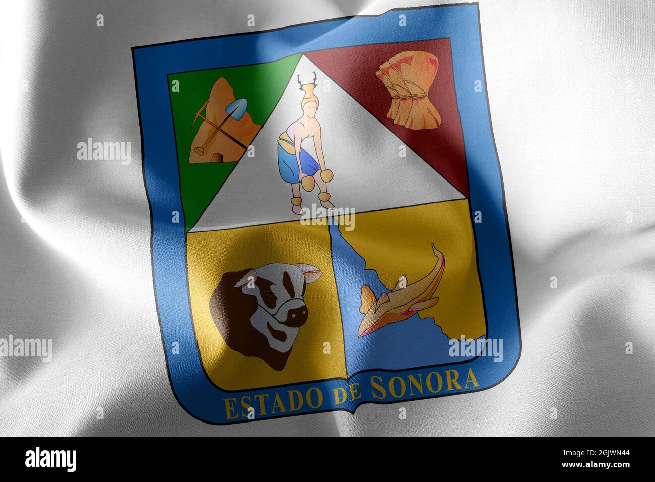 3D illustration flag of Sonora is a region of Mexico. Waving on the ...
