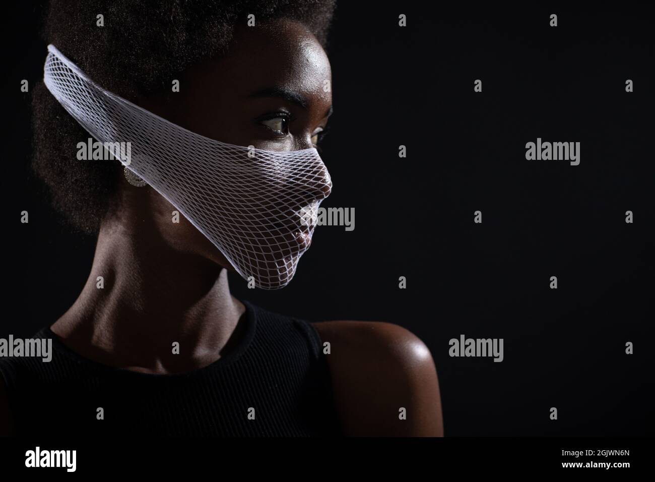 Portrait of african american dark skin woman fashion model wearing ...