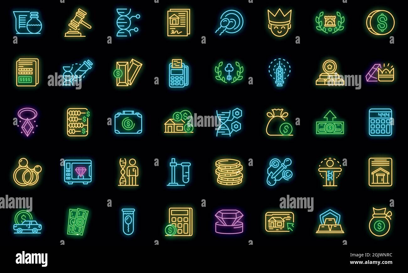 Inheritance icons set. Outline set of inheritance vector icons neon ...