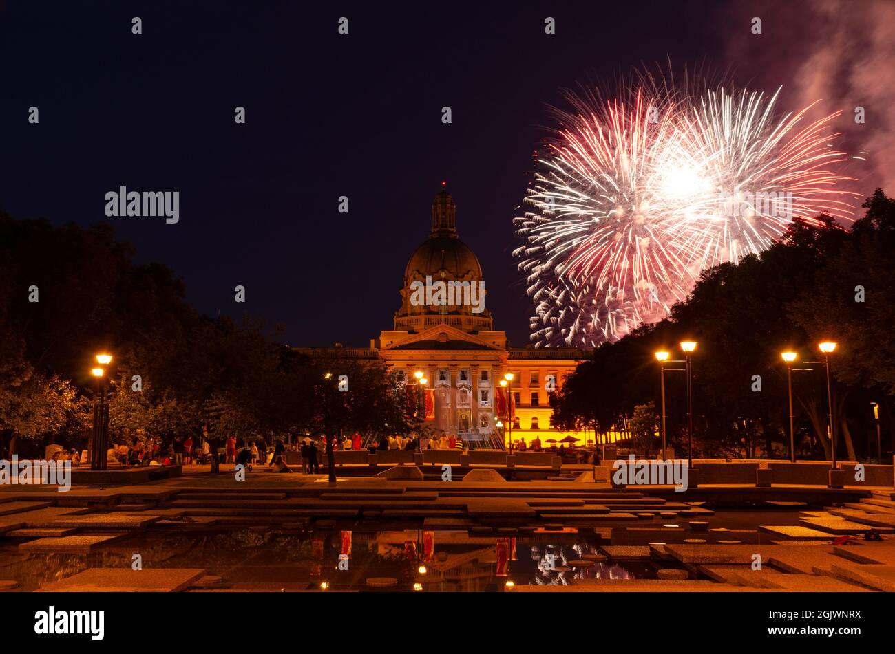 fireworks over the cathedral, legislative building, edmonton Stock ...