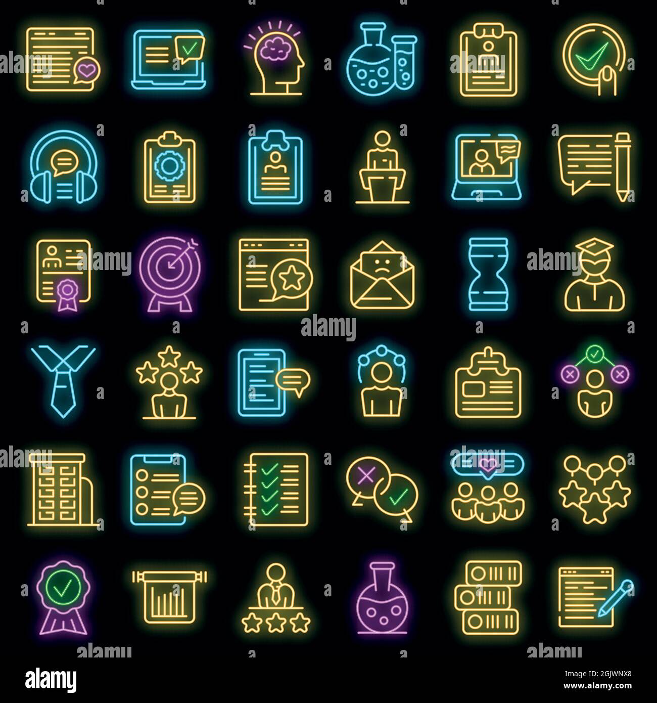 Experience icons set. Outline set of experience vector icons neon color ...