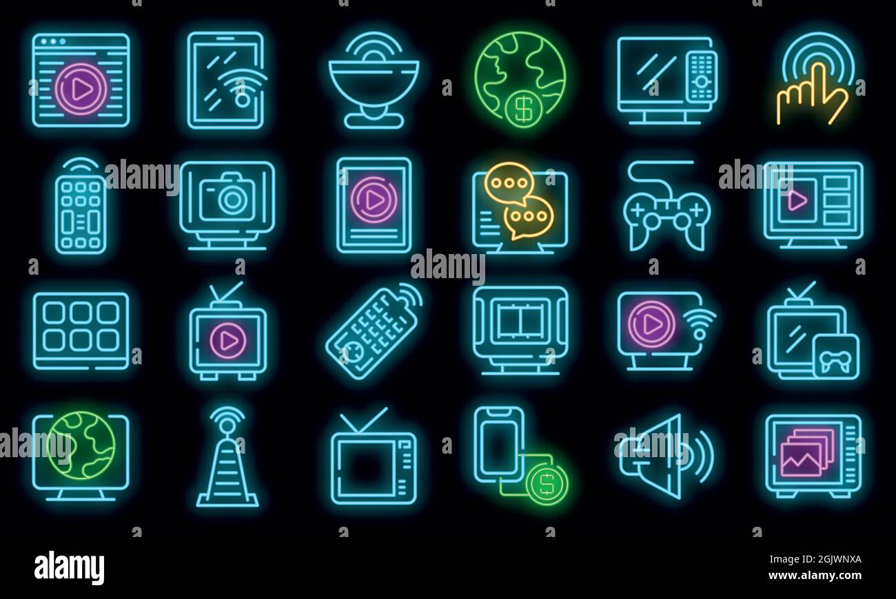 Interactive tv icons set. Outline set of interactive tv vector icons ...