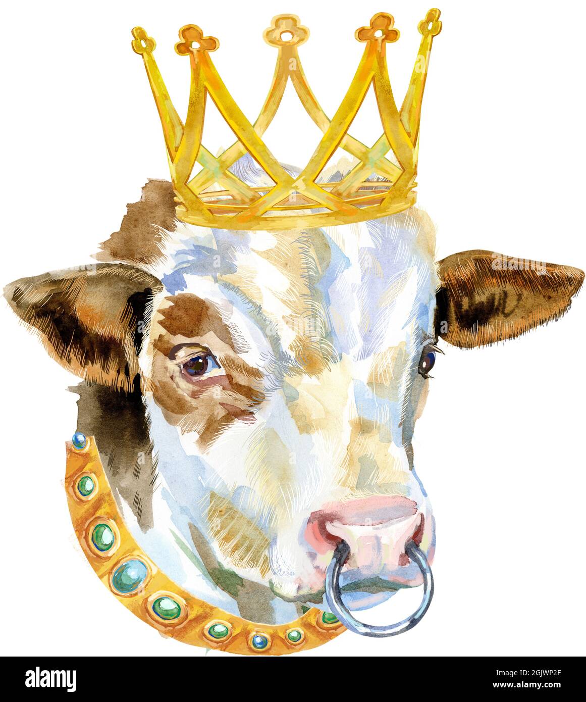 Bull with gold crown. Watercolor graphics. Bull animal illustration ...