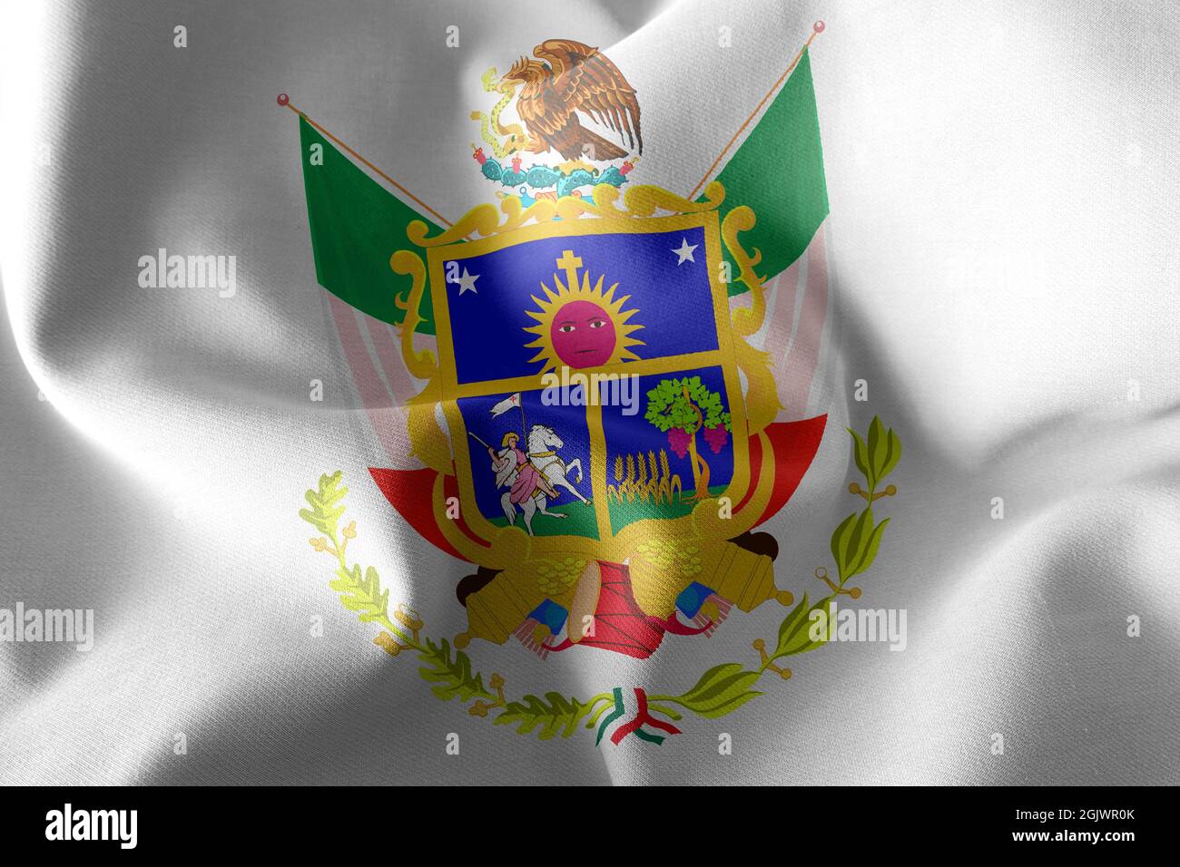 3D illustration flag of Queretaro is a region of Mexico. Waving on the ...