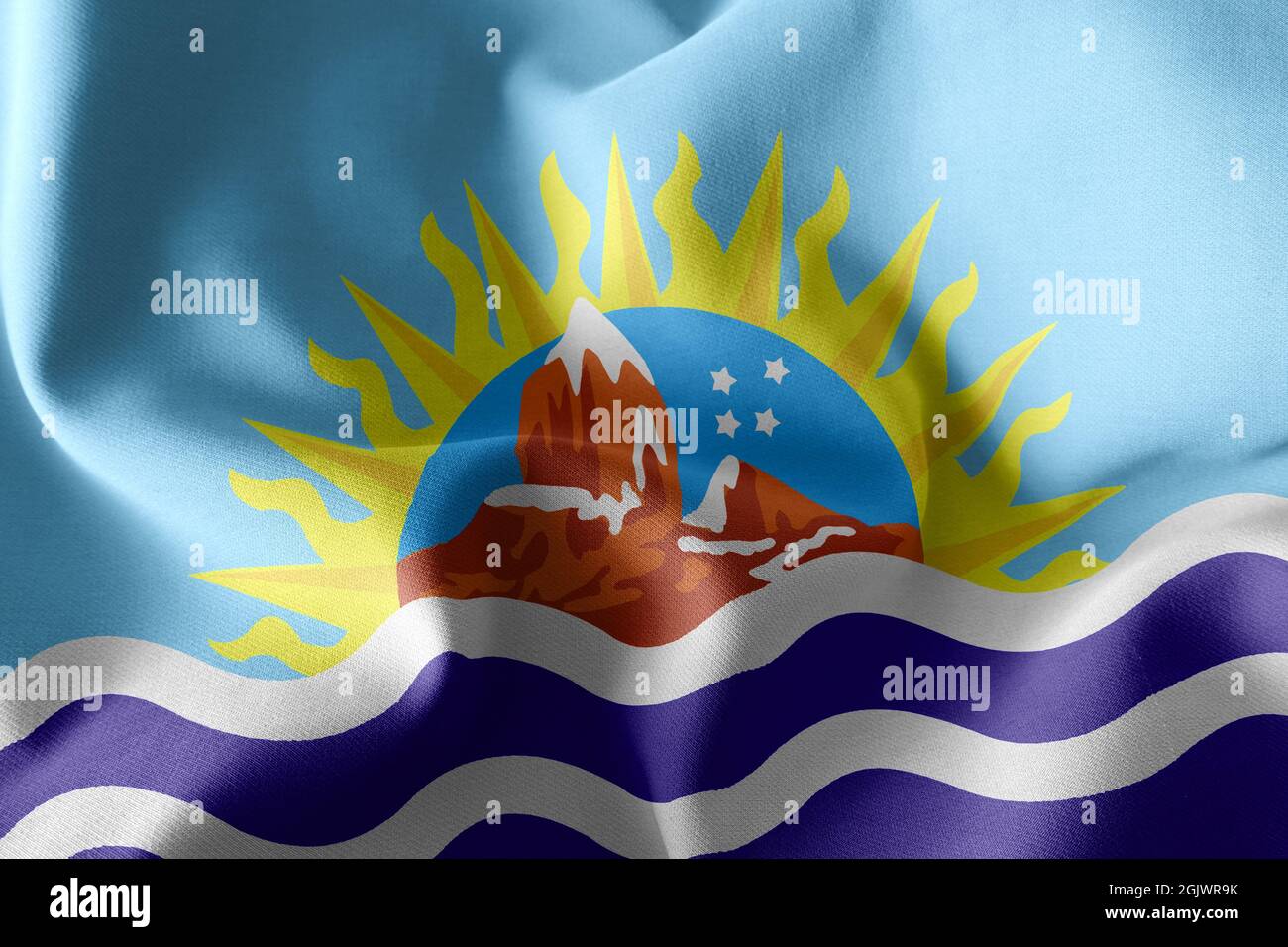 3D illustration flag of Santa Cruz is a region of Argentina. Waving on ...
