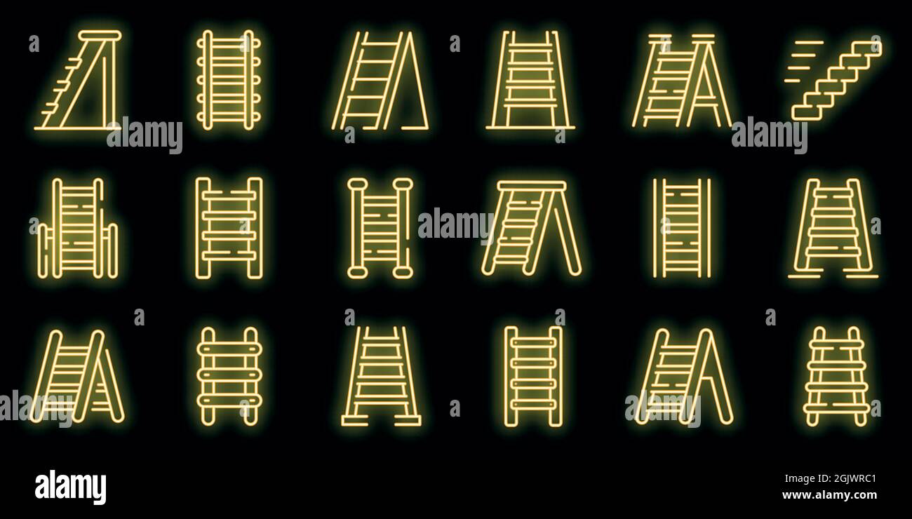 Step ladder icons set. Outline set of step ladder vector icons neon ...