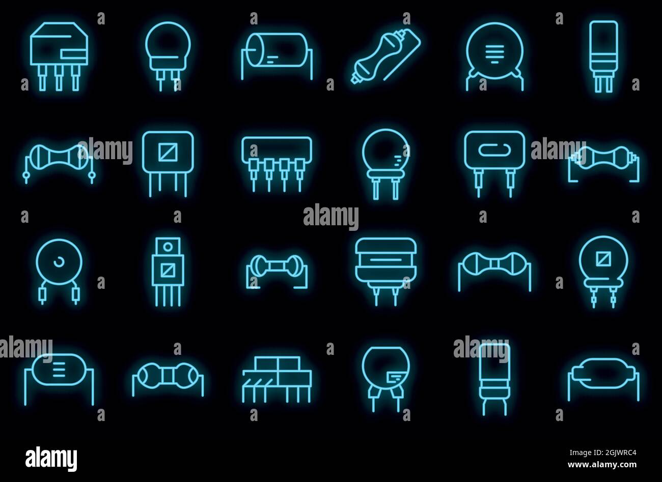 Resistor icons set. Outline set of resistor vector icons neon color on ...