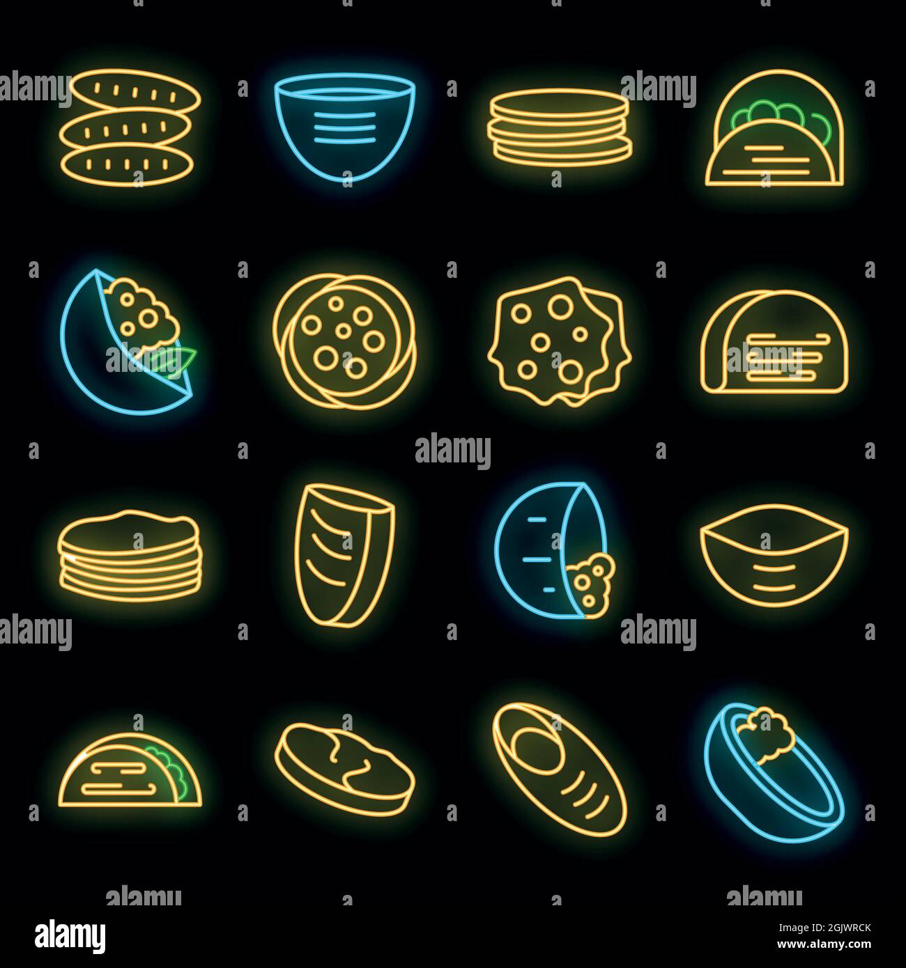 Pita bread icons set. Outline set of pita bread vector icons neon color ...