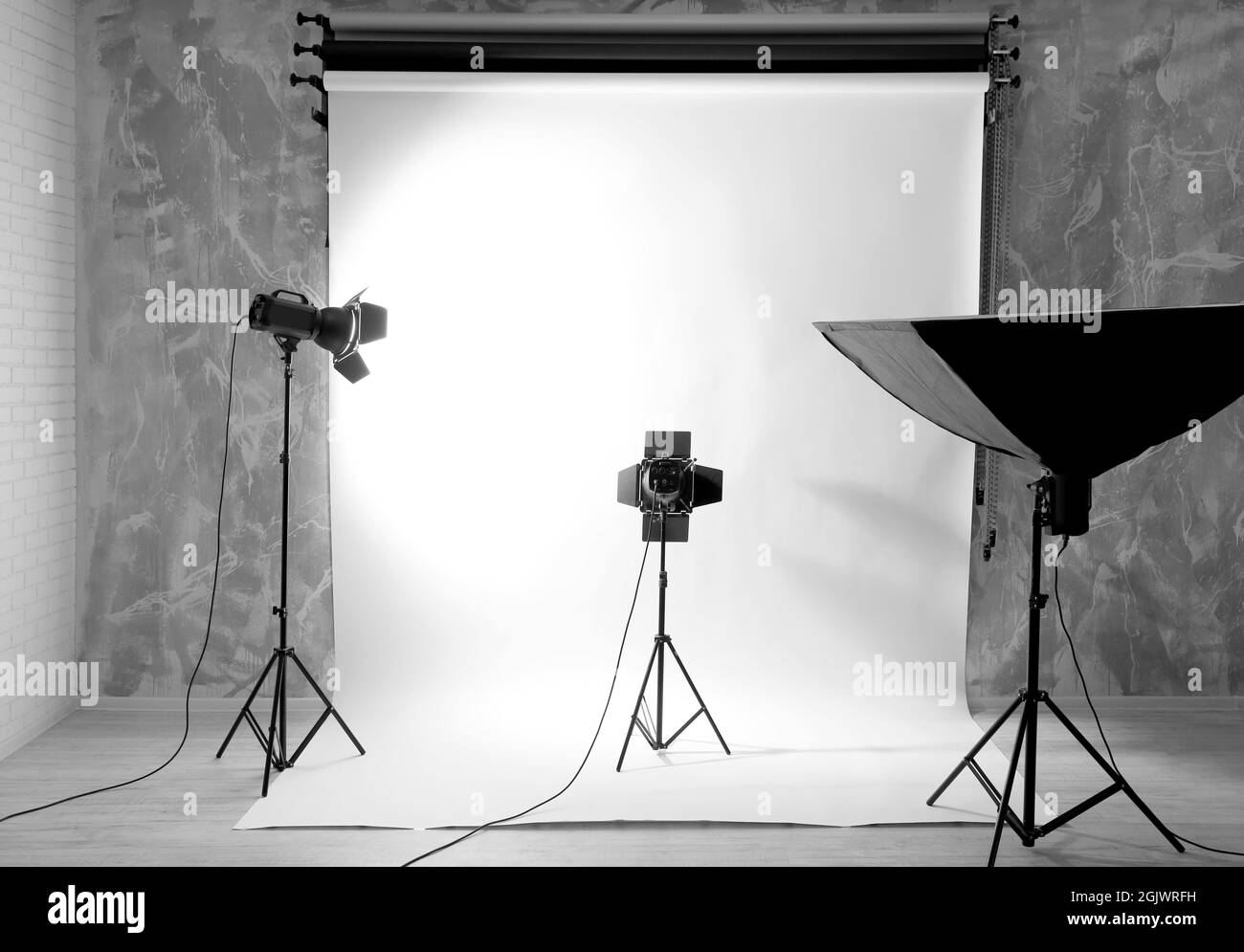 Modern photo studio interior with professional lighting equipment Stock ...