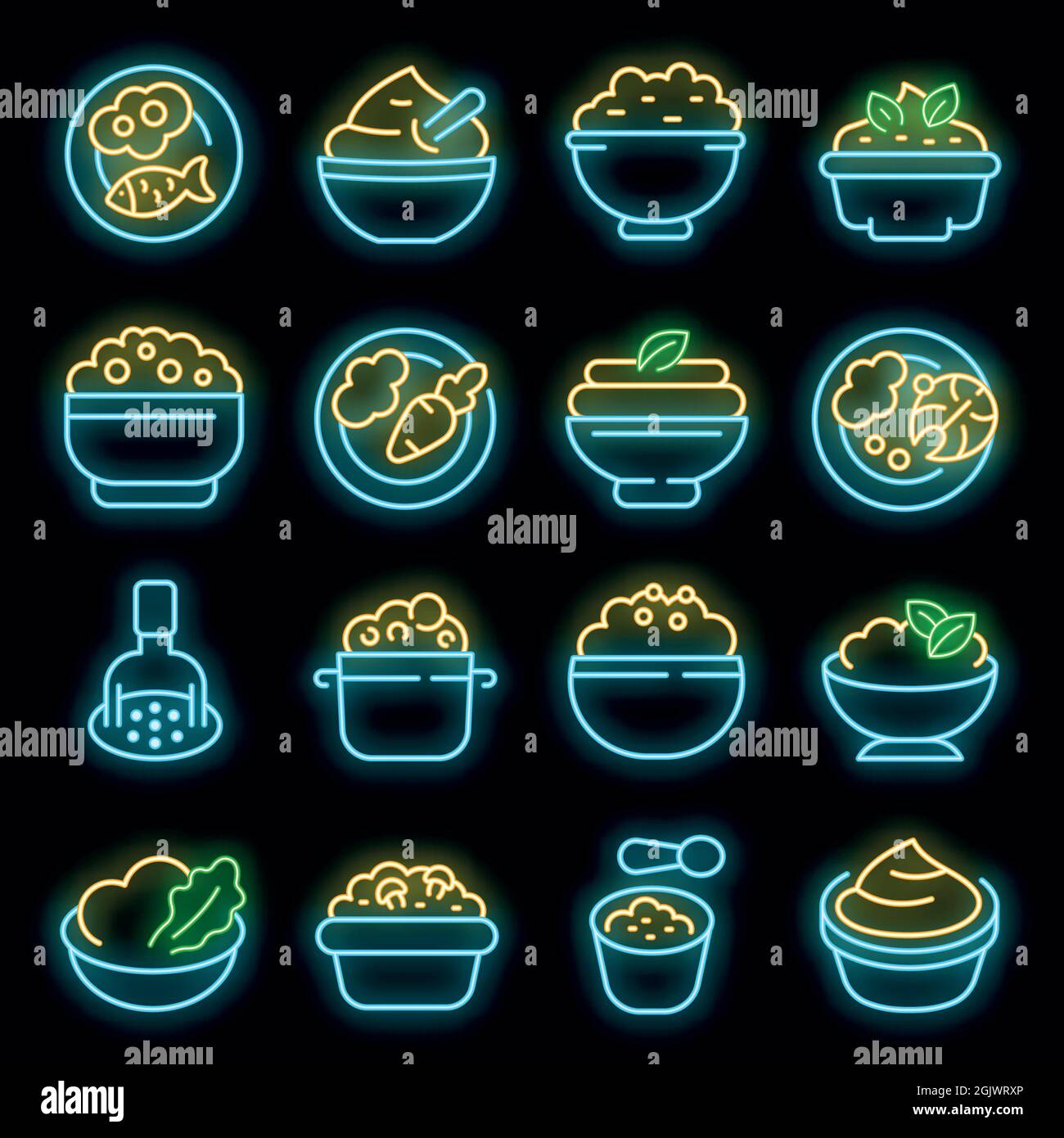 Mashed potatoes icons set. Outline set of mashed potatoes vector icons ...