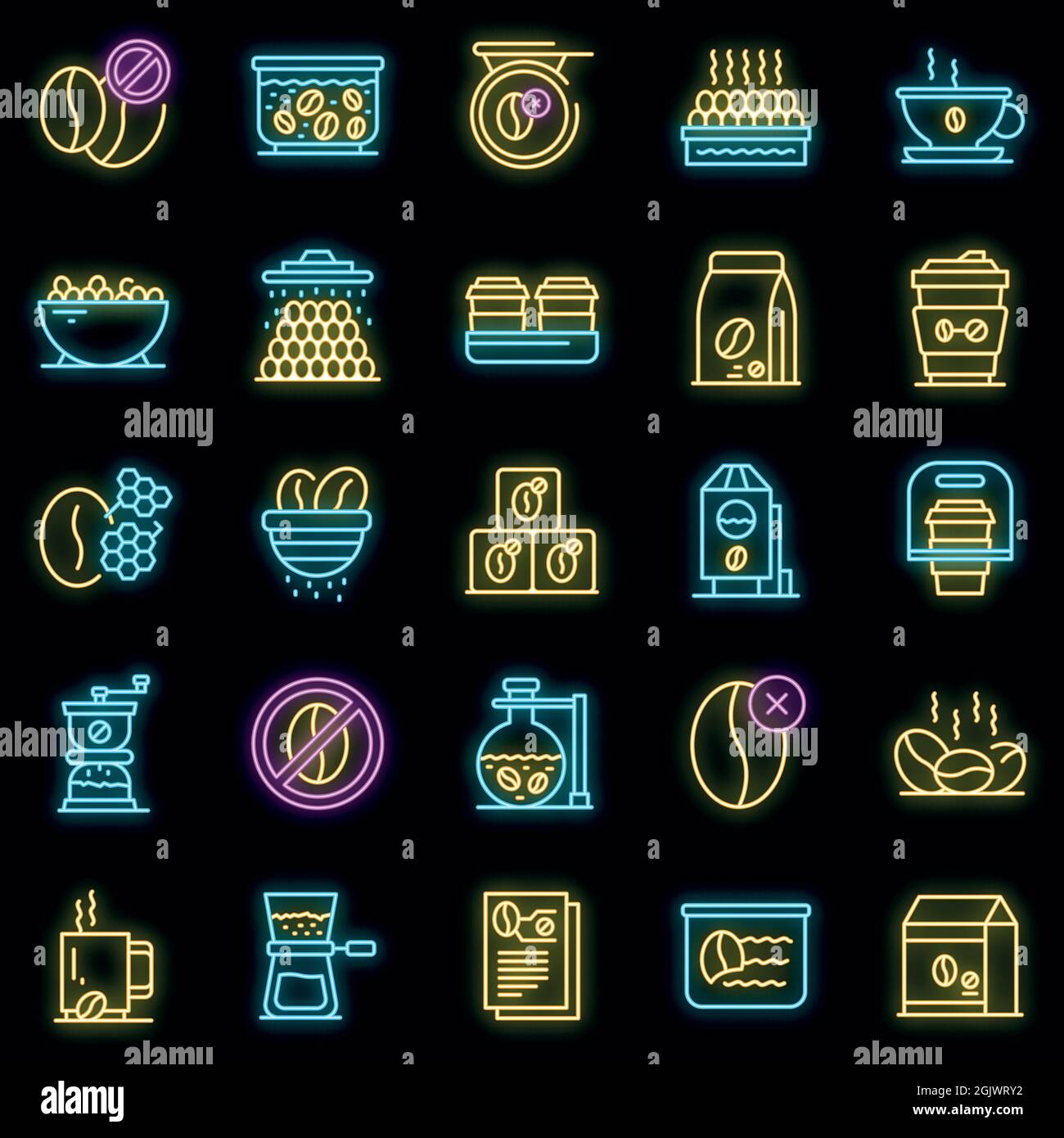 Decaffeinated coffee icons set. Outline set of decaffeinated coffee ...