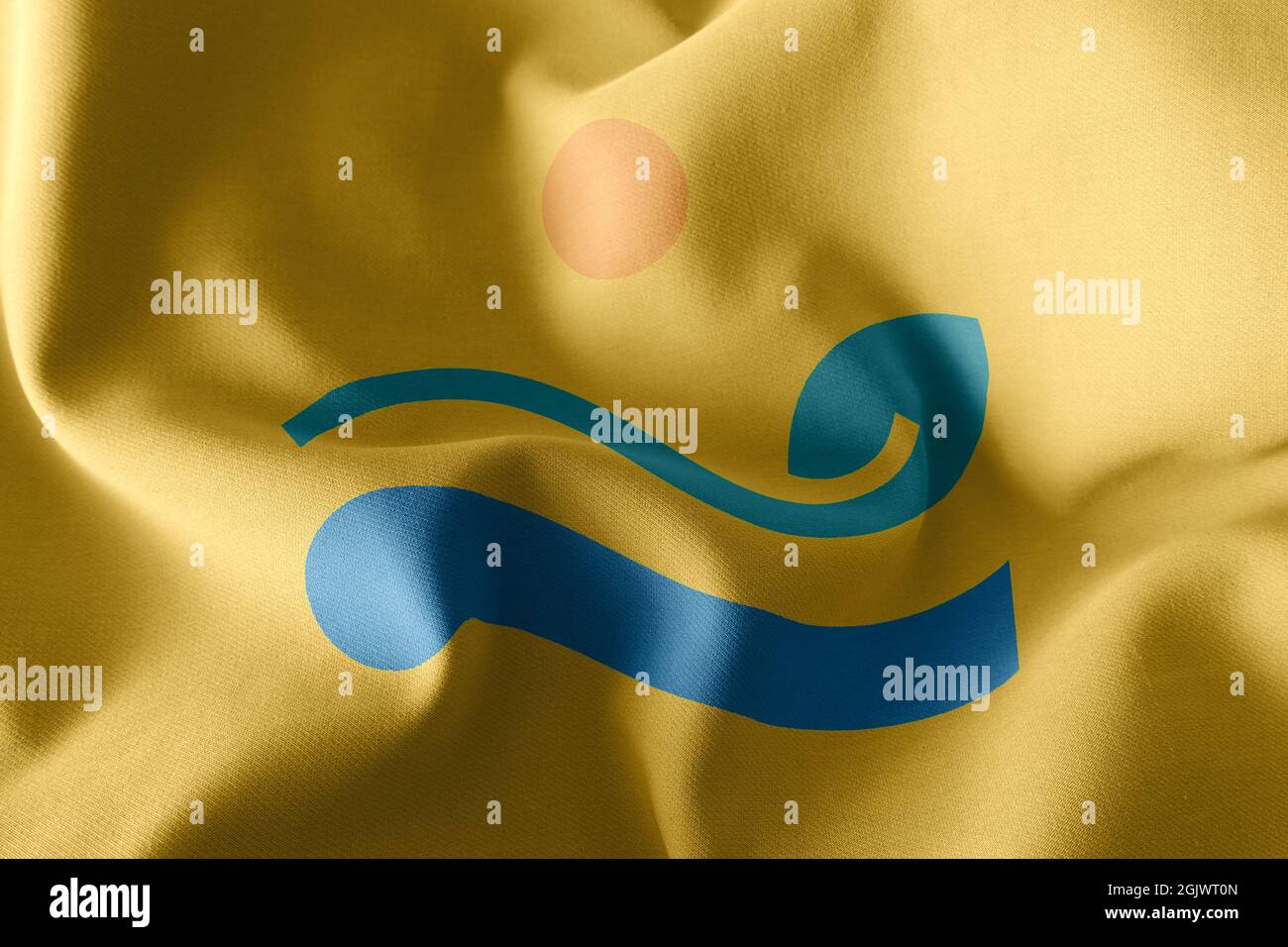 3D illustration flag of South Jeolla is a region of South Korea. Waving ...