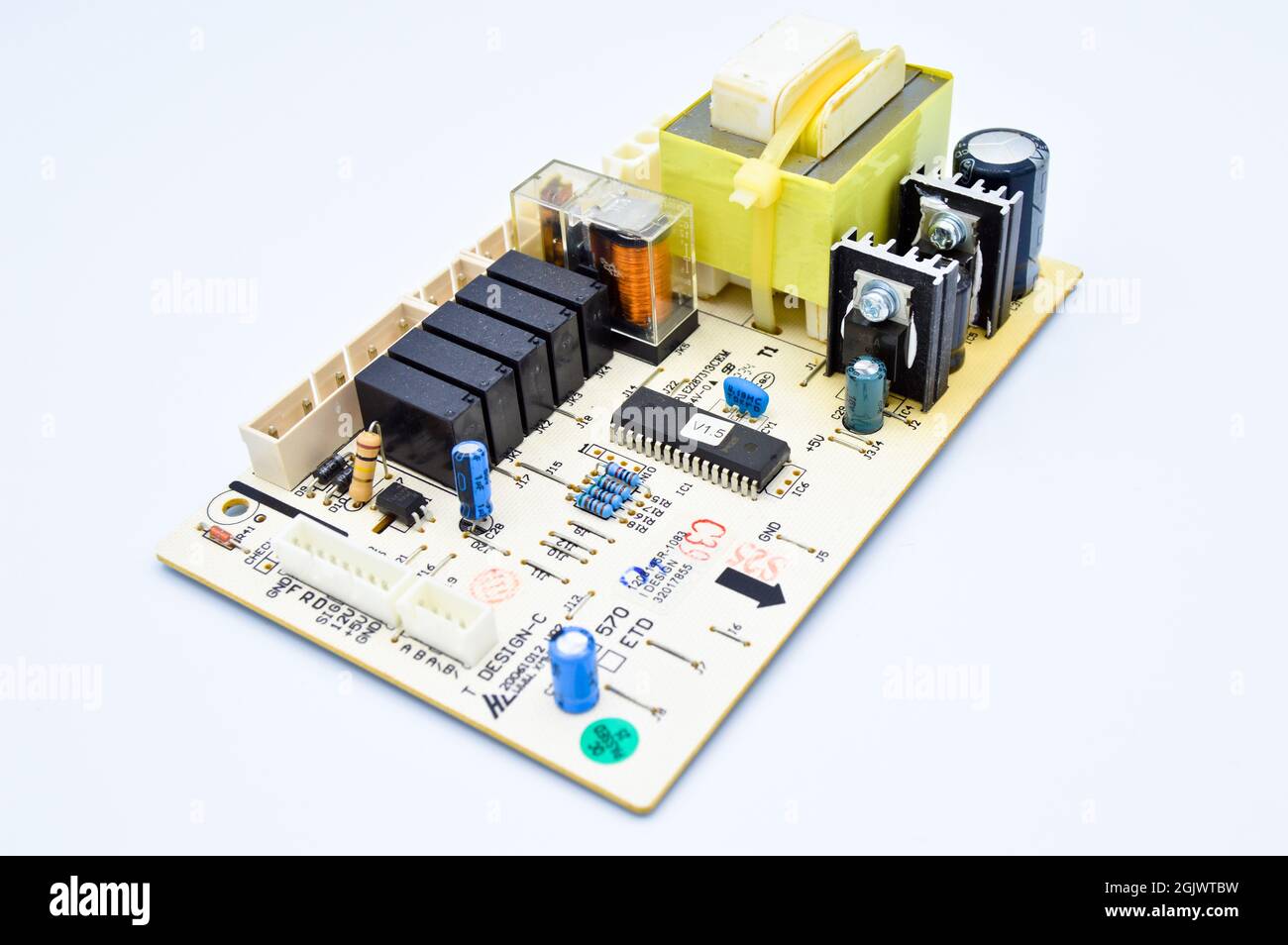 High tech electronic circuit board, isolated on white background Stock ...
