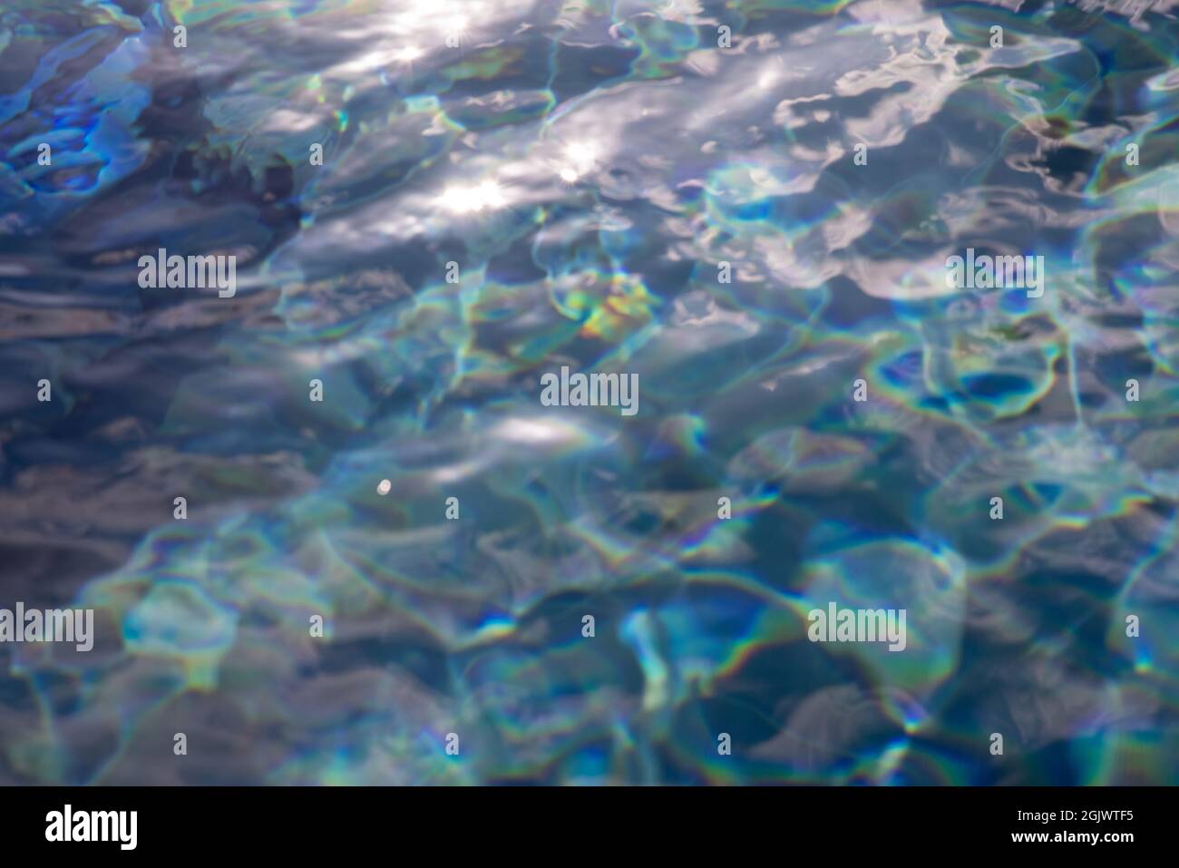 Shiny water of swimming pool on a sunny summer day. Close up of blue ...