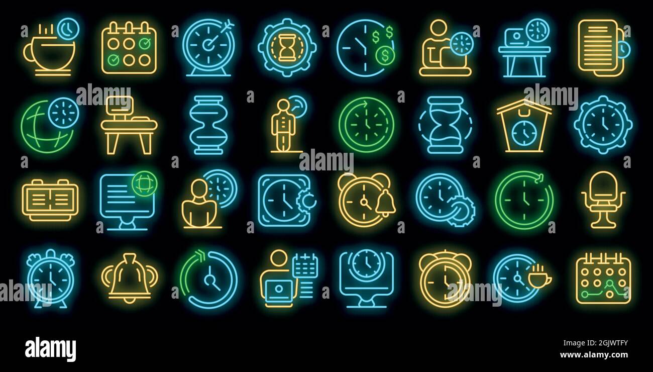 Flexible working hours icons set. Outline set of flexible working hours ... Flexible working hours icons set. Outline set of flexible working hours ...