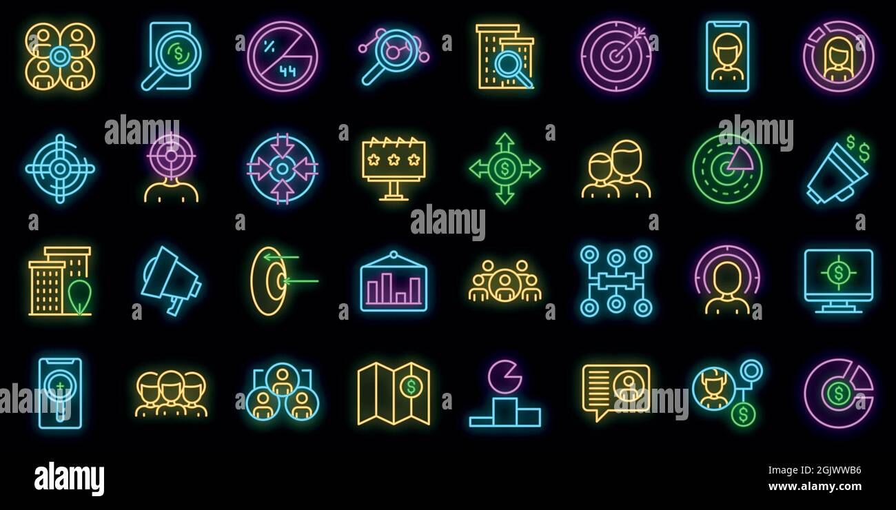 Target audience icons set. Outline set of target audience vector icons ...