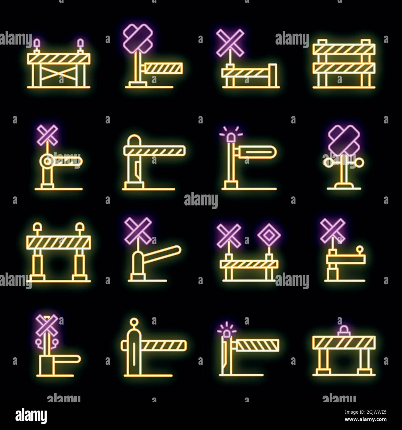 Railroad barrier icons set. Outline set of railroad barrier vector ...